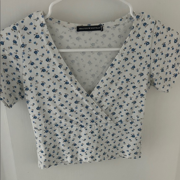 Brandy Melville | Tops | Brandy Melville White And Blue Floral Blouse ...
